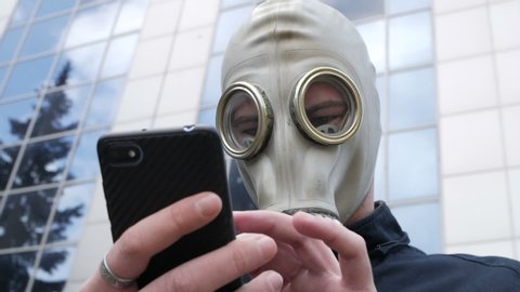 Guy Gas Mask Talking On Phone Stock Footage Video (100% Royalty-free ...