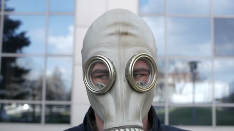 Guy Gas Mask Shows Gestures His Stock Footage Video (100% Royalty-free ...