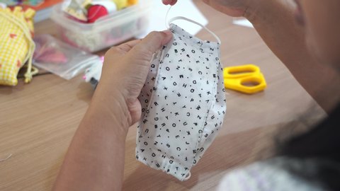 Closeup Hand Stitching Handmade Medical Mask Stock Footage Video (100% ...