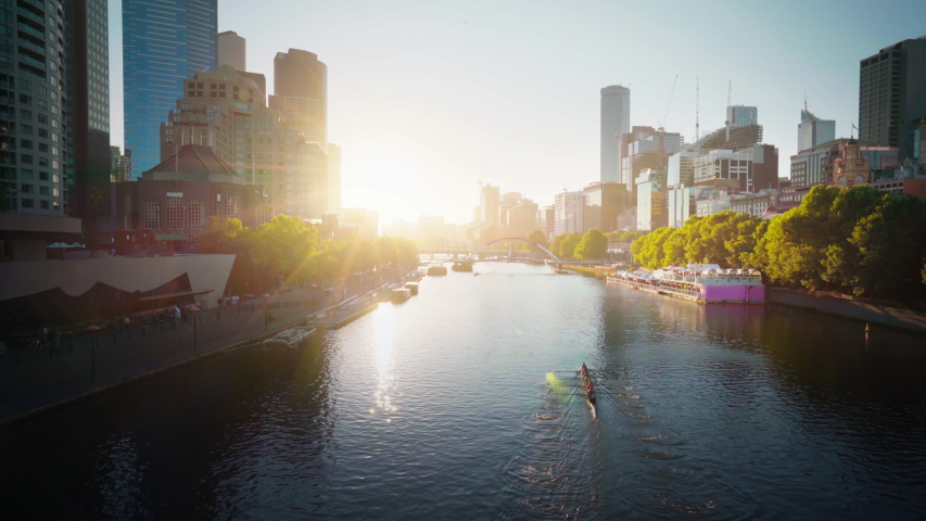 Skyline of Melbourne by the Yarra River, Victoria, Australia image ...