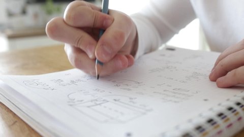 Hardworking School Kid Boy Making Homework Stock Footage Video (100% ...