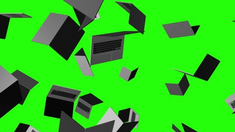 3d Rain Laptops Falling On Green Stock Footage Video (100% Royalty-free ...