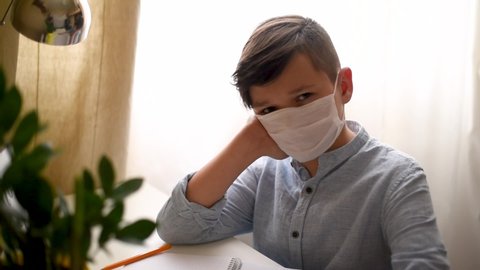 Handsome Boy Face Mask Learning Home Stock Footage Video (100% Royalty ...