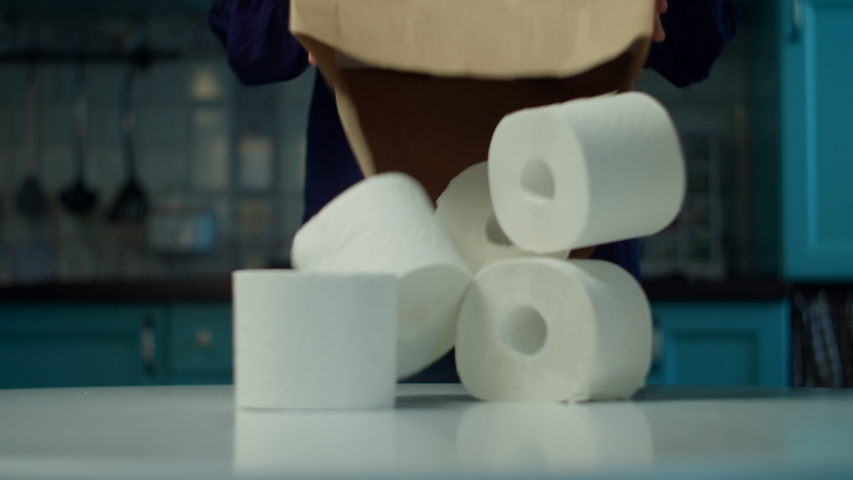 toilet paper rolls falling on table Stock Footage Video (100% Royalty ...