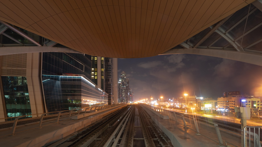 Roads, railroad, and buildings in Dubai, United Arab Emirates, UAE ...