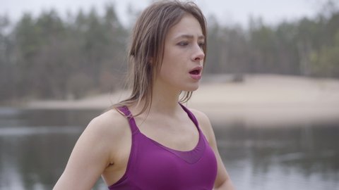 Exhausted Caucasian Girl Breathing Heavily On Stock Footage Video (100% ...