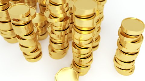3d Animation Stacks Gold Coins Isolated Stock Footage Video (100% ...