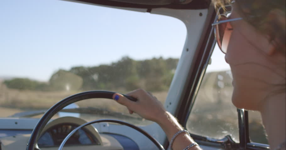 Beautiful Girl Driving Vintage Car Stock Footage Video (100% Royalty ...