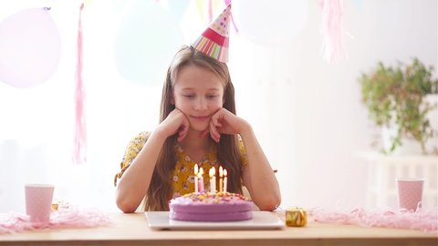 Happy Little Girl Dreamily Smiling Looking Stock Footage Video (100% ...