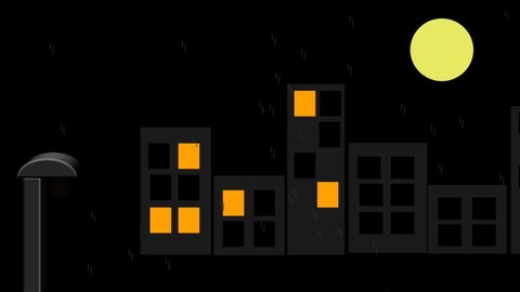 Animation City Rain Night On Black Stock Footage Video (100% Royalty ...