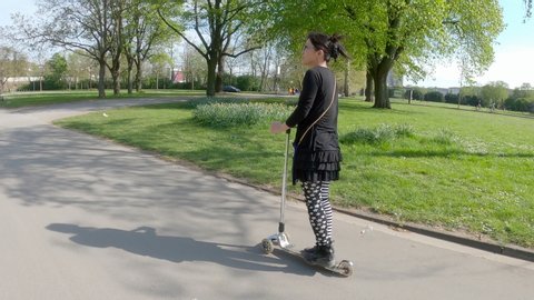 Japanese Woman Riding Kickboard Park Sunny Stock Footage Video (100% ...