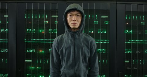 Portrait Asian Young Hacker Hood Walking Stock Footage Video (100% ...