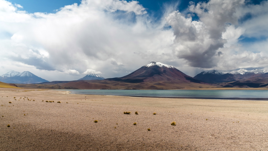 Landscape of mountains, clouds, desert, and lake in Chile image - Free ...