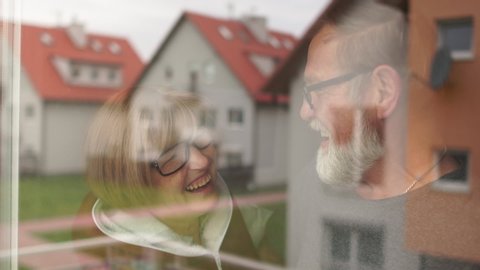 Husband Wife Pensioners Dancing Behind Glass Stock Footage Video (100% ...