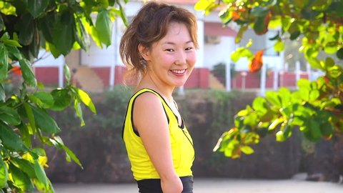 Happy Asian Armless Woman Warming Before Stock Footage Video (100% ...