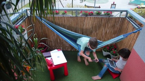 Multitasking Children Home Education Two Boys Stock Footage Video (100% ...