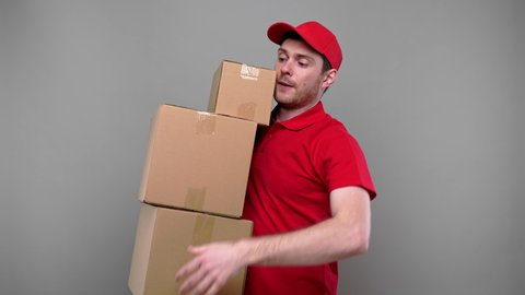 Delivery Man Red Uniform Isolated On Stock Photo (Edit Now) 1521761912