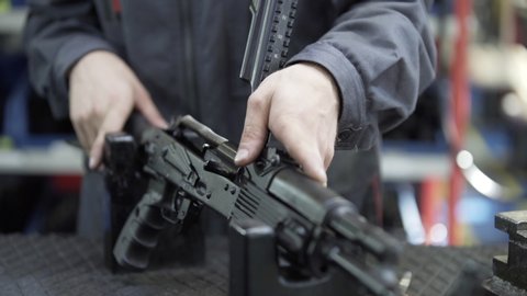 Factory Assembly Kalashnikov Assault Rifle Close Stock Footage Video ...