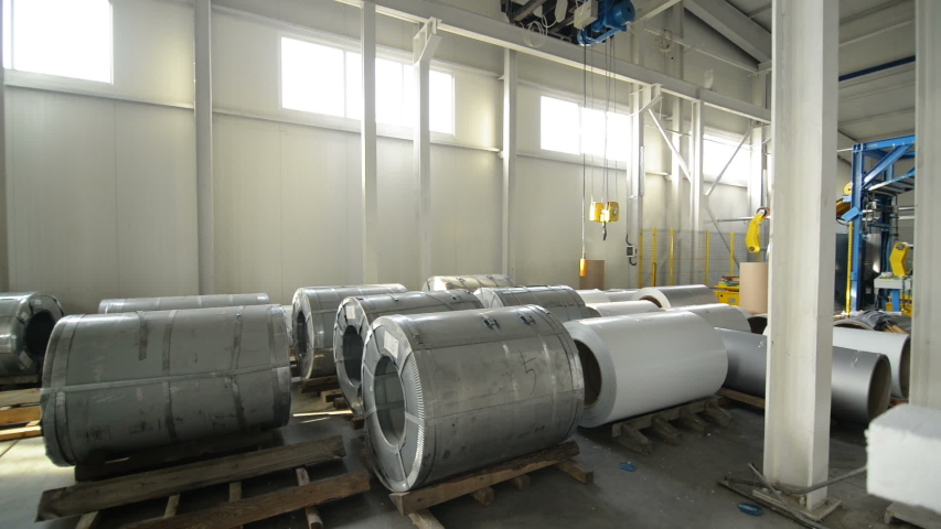 production sandwich panels coils facing steel Stock Footage Video (100% ...