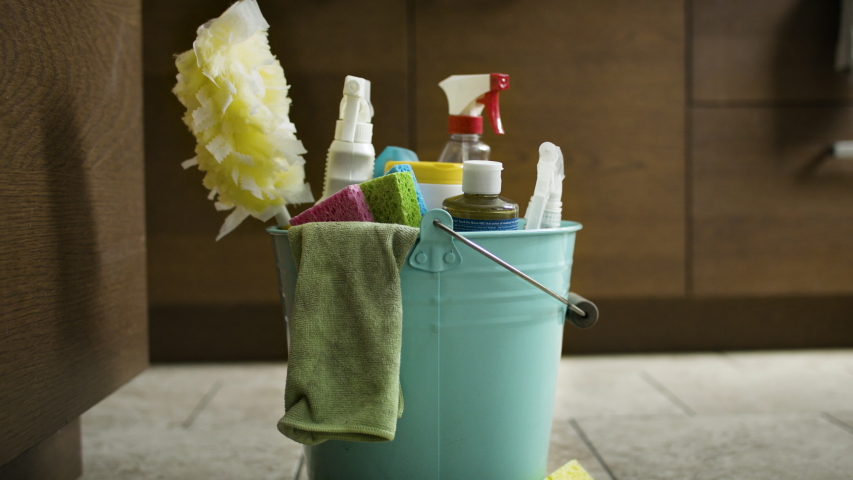 House Cleaning Supplies Bucket Stock Video Footage - 4K and HD Video ...