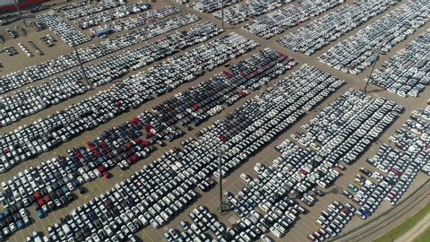 Aerial Forward Large Parking Many New Stock Footage Video (100% Royalty ...