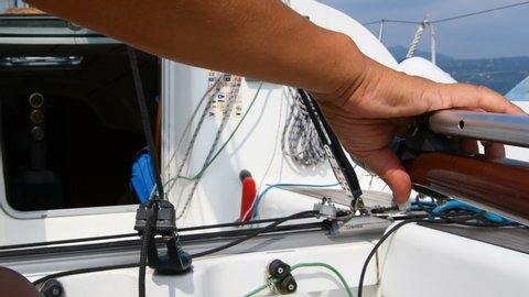 Closeup Hand Above Rudder Bar While Stock Footage Video (100% Royalty ...