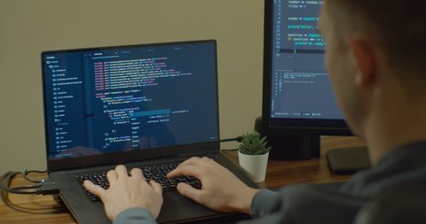 Closeup Coding On Screen Man Hands Stock Footage Video (100% Royalty ...
