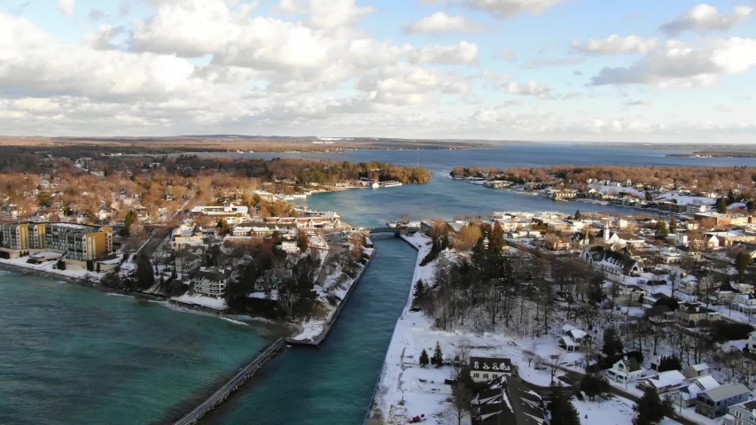 charlevoix michigan pier lighthouse overlooking lake Stock Footage ...