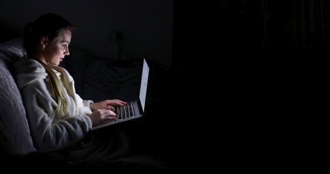 Girl Working On Laptop Dark Attractive Stock Footage Video (100% ...