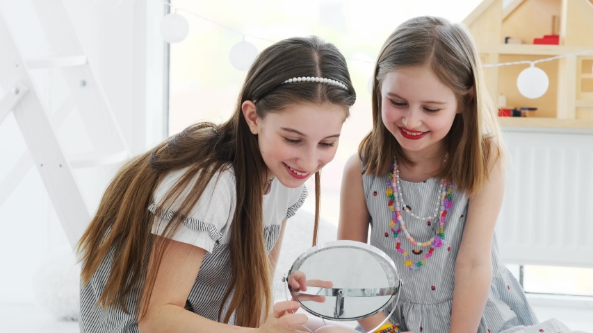 beautiful girls kids painted red lips Stock Footage Video (100% Royalty ...