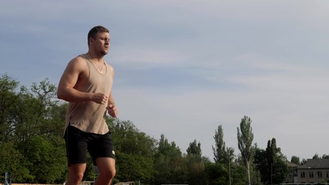Bodybuilder Running Jogging On Fresh Air Stock Footage Video (100% ...