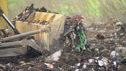 Bulldozer Shovel Pushing Garbage Landfill Stock Footage Video (100% ...
