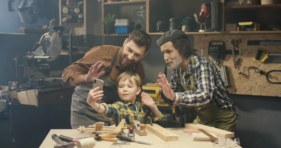 three generations carpenters grandfather father son Stock Footage Video ...