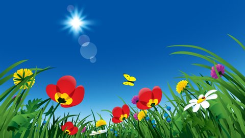Animation Meadow Flowers Swaying Wind Under Stock Footage Video (100% ...
