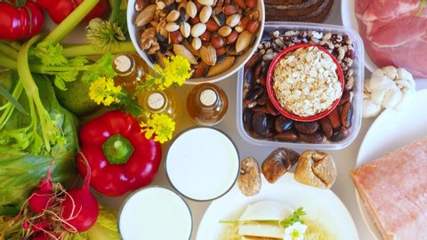 Different Types Fruits Vegetables Plates On Stock Footage Video (100% ...