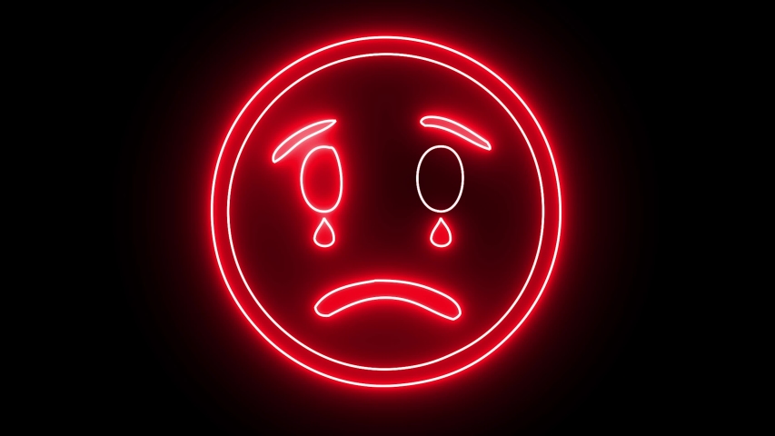 Neon Emoji Face Crying Sign Sad Stock Footage Video (100% Royalty-free ...