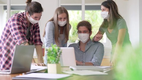 group students working wearing masks Stock Footage Video (100% Royalty ...