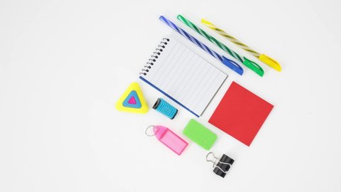 Office Consumables Supplies On White Table Stock Footage Video (100% ...