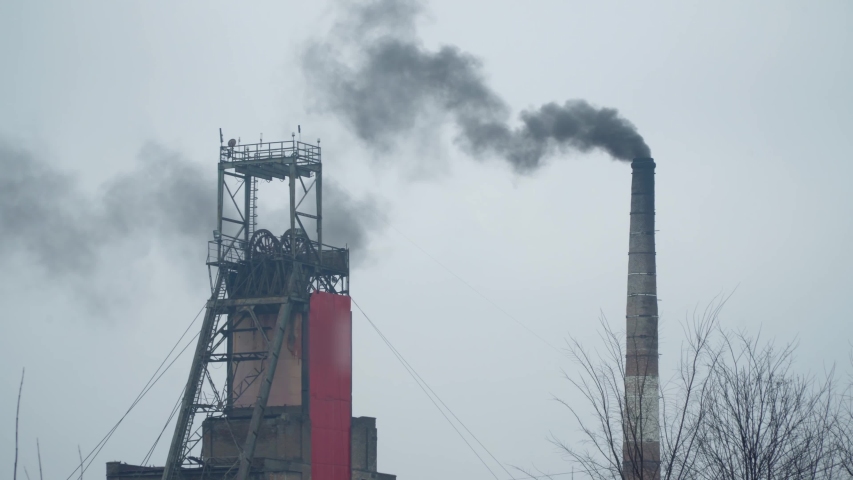 industrial coal mine billowing black smoke Stock Footage Video (100% ...