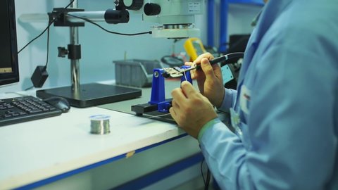 Soldering Done On Microchips Factory Soldering Stock Footage Video (100 ...