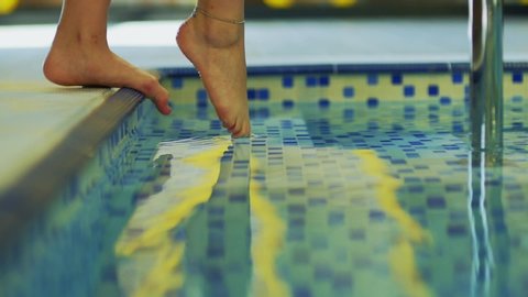 Girl Puts Her Foot Pool Slow Stock Footage Video (100% Royalty-free ...