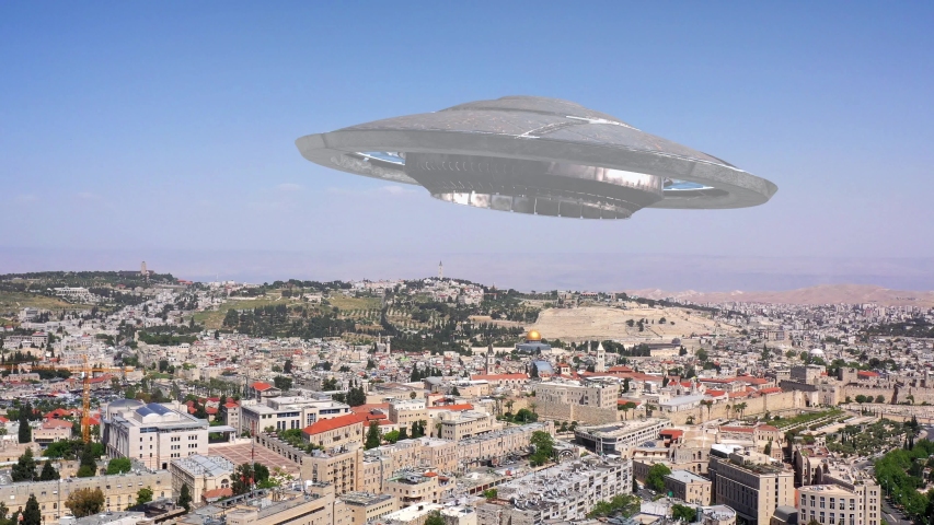 Alien Spaceship hovering over the city image - Free stock photo ...
