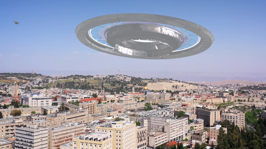 Alien Spaceship hovering over the city image - Free stock photo ...