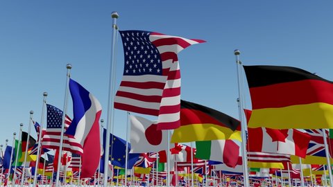 G8 Countries Flags Waving Wind On Stock Footage Video (100% Royalty ...