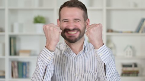 Portrait Ambitious Young Man Celebrating Success Stock Footage Video ...