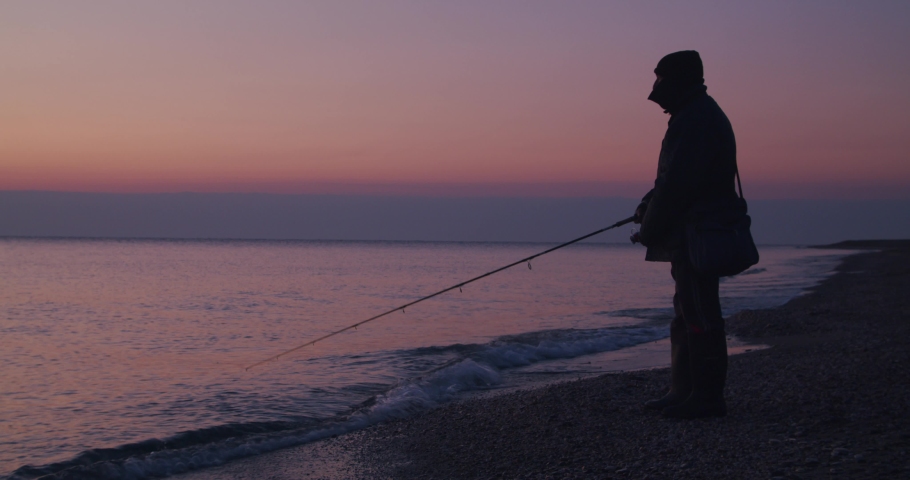 Wide Shot Full Body Angler Fishing Stock Footage Video (100% Royalty ...