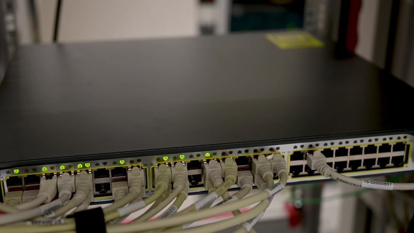 Network switch LED lights for connection display with a fiber optic ...