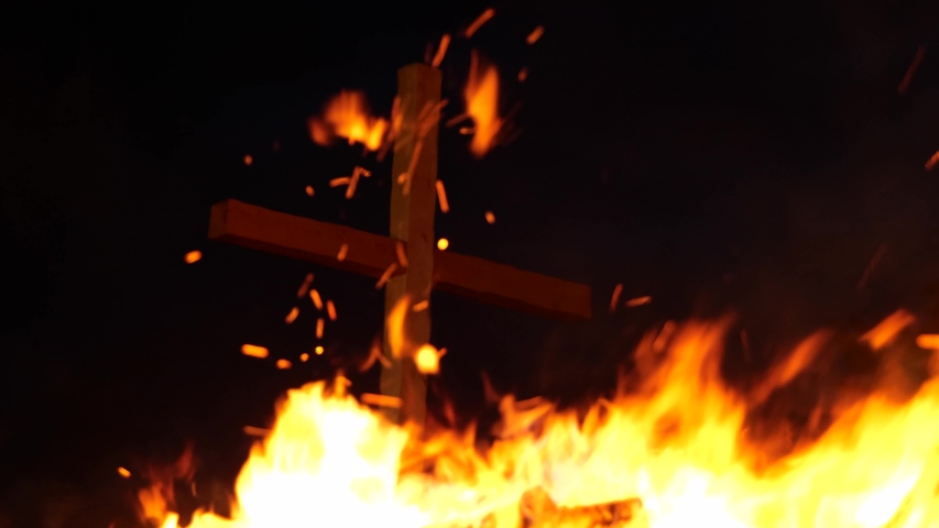 Christian Crucifix Flaming Fire Foreground Stock Footage Video (100% ...