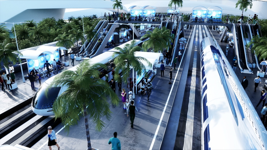 Sci Fi Railway Futuristic Station. Stock Footage Video (100% Royalty ...