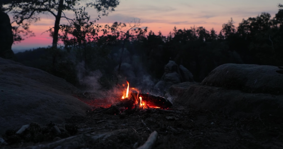 Camp Fire Burning On a Stock Footage Video (100% Royalty-free ...